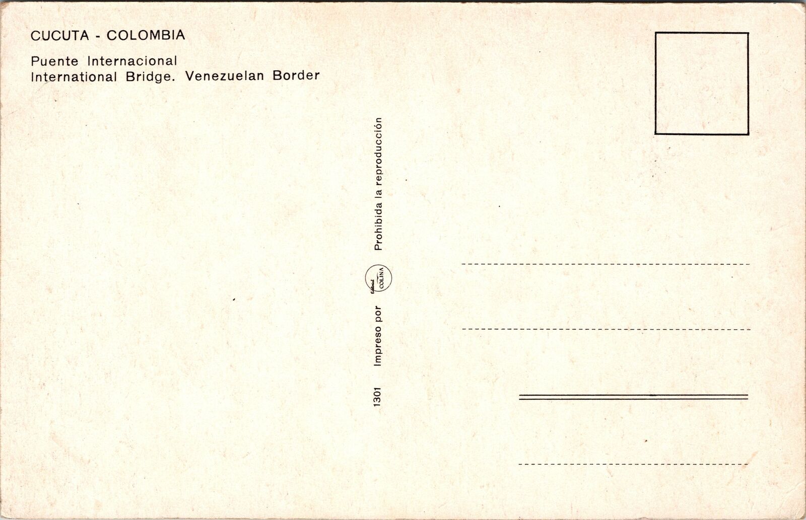 Vintage Postcard International Bridge Border Cucuta Venezuela-Colombia ...