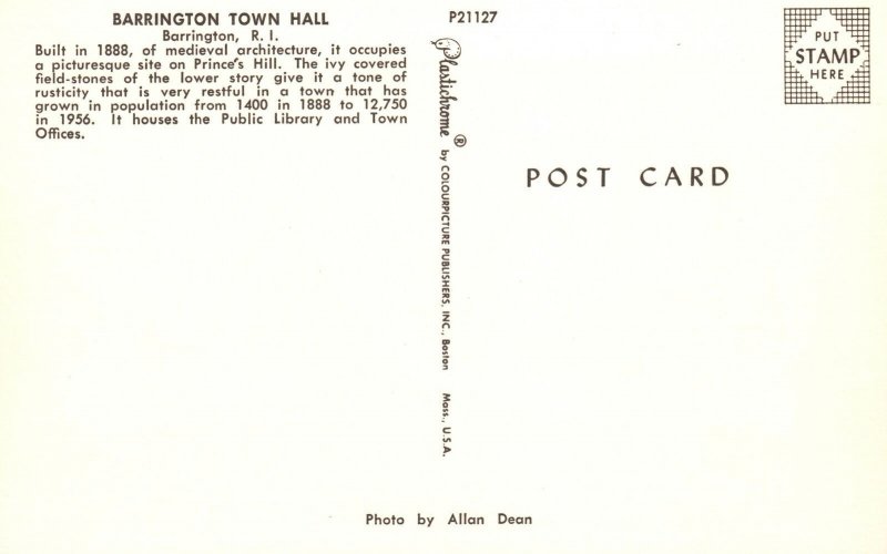 Vintage Postcard View of Barrington Town Hall Building Rhode Island ...