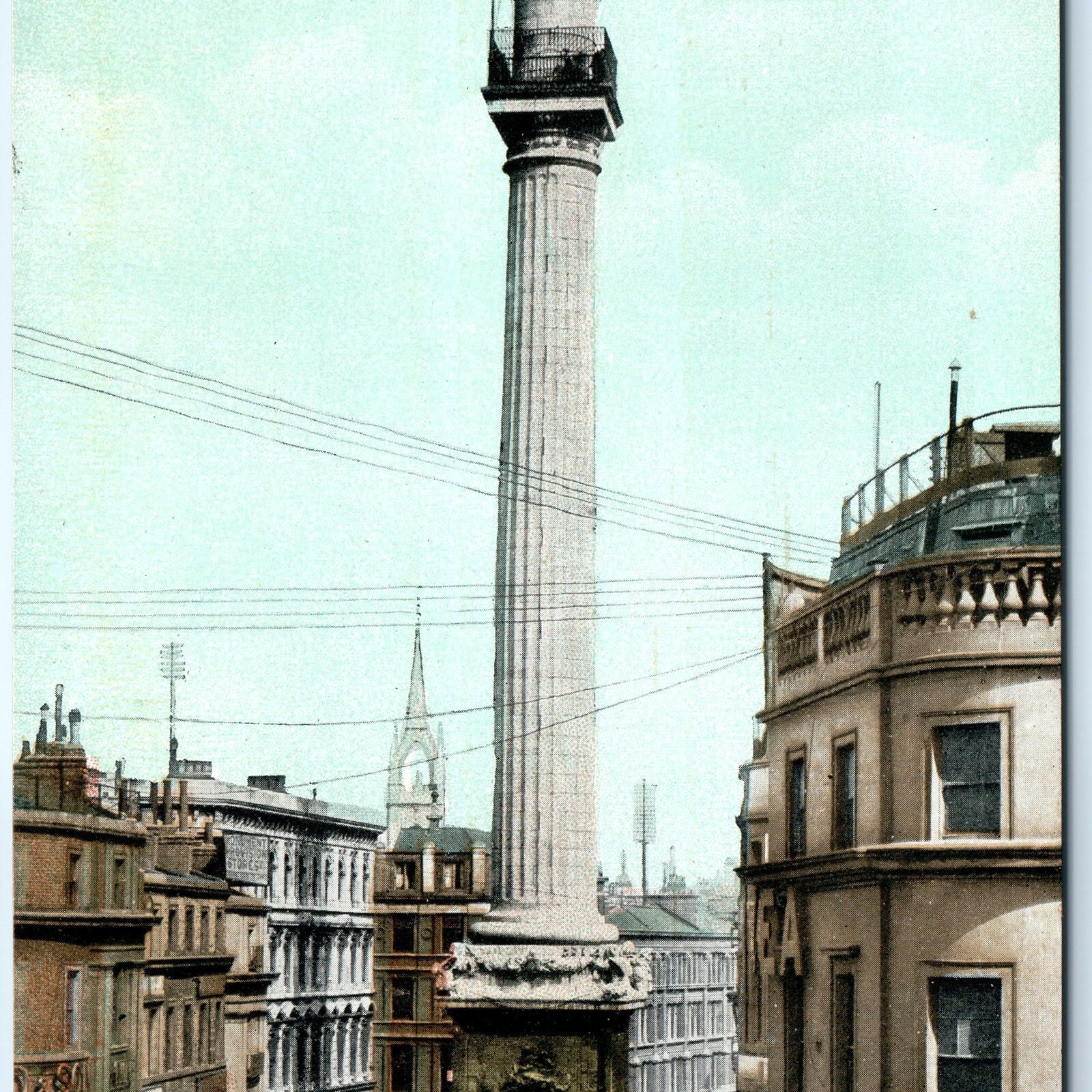 c1900s London, England Monument Column Street Shops Spire Telegraph ...