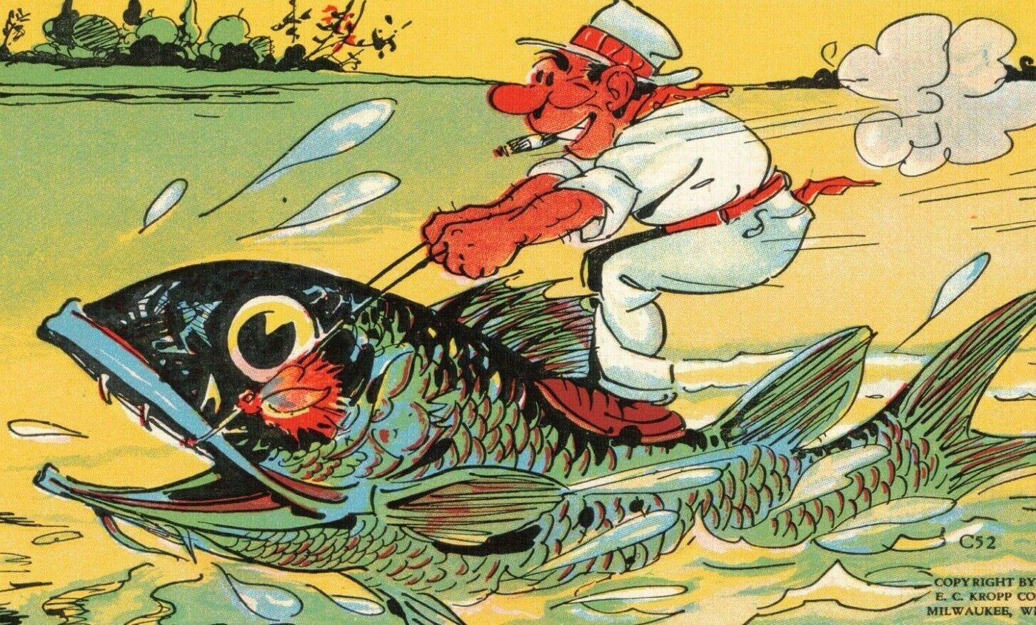circa 1940s Exaggerated Fish Man Cigar Comic Postcard 2T7-148 | Other ...