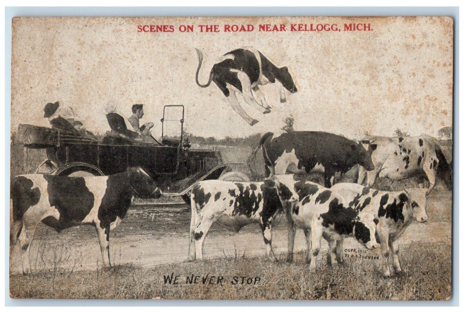 1961 Scenes Road Near Kellogg Michigan Floating Cow Exaggerated Vintage ...