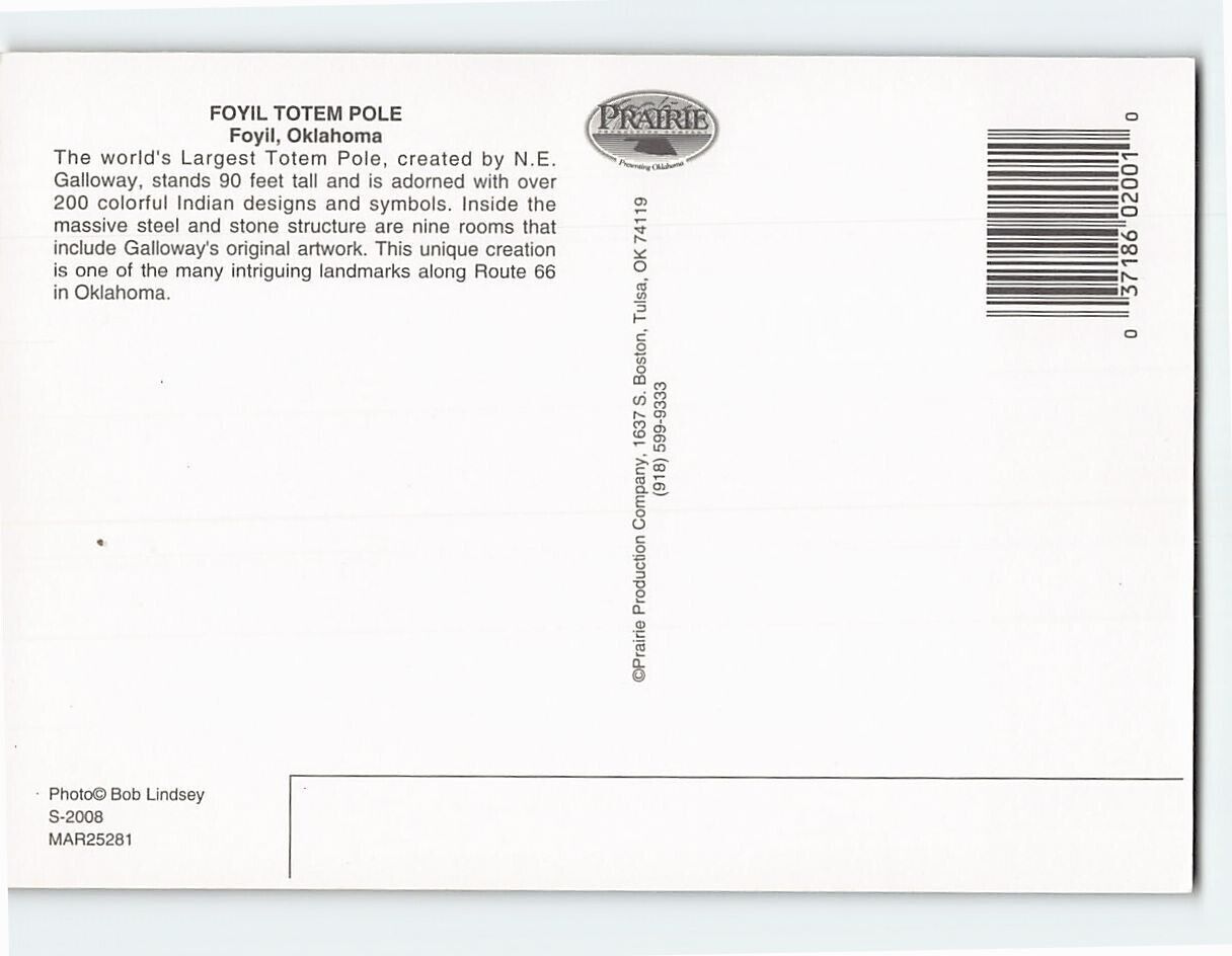Postcard Worlds Largest Totem Pole Foyil Totem Pole Foyil Oklahoma USA ...