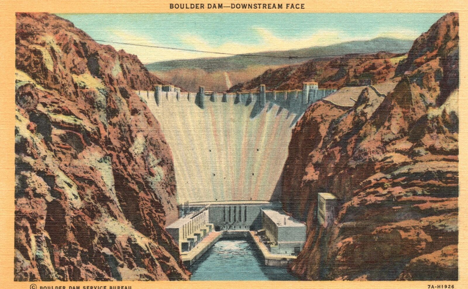 Vintage Postcard Boulder Dam Downstream Face In Contrast To Mighty ...