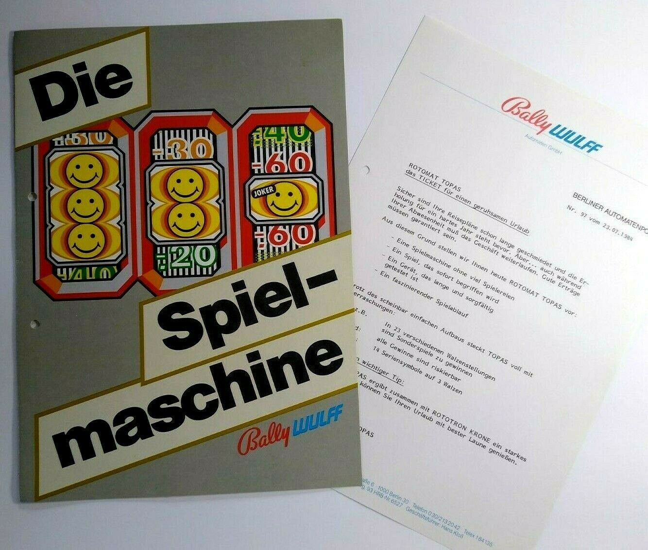 Bally Wulff Rotomat Topas Slot Machine Flyer Original German Text ...