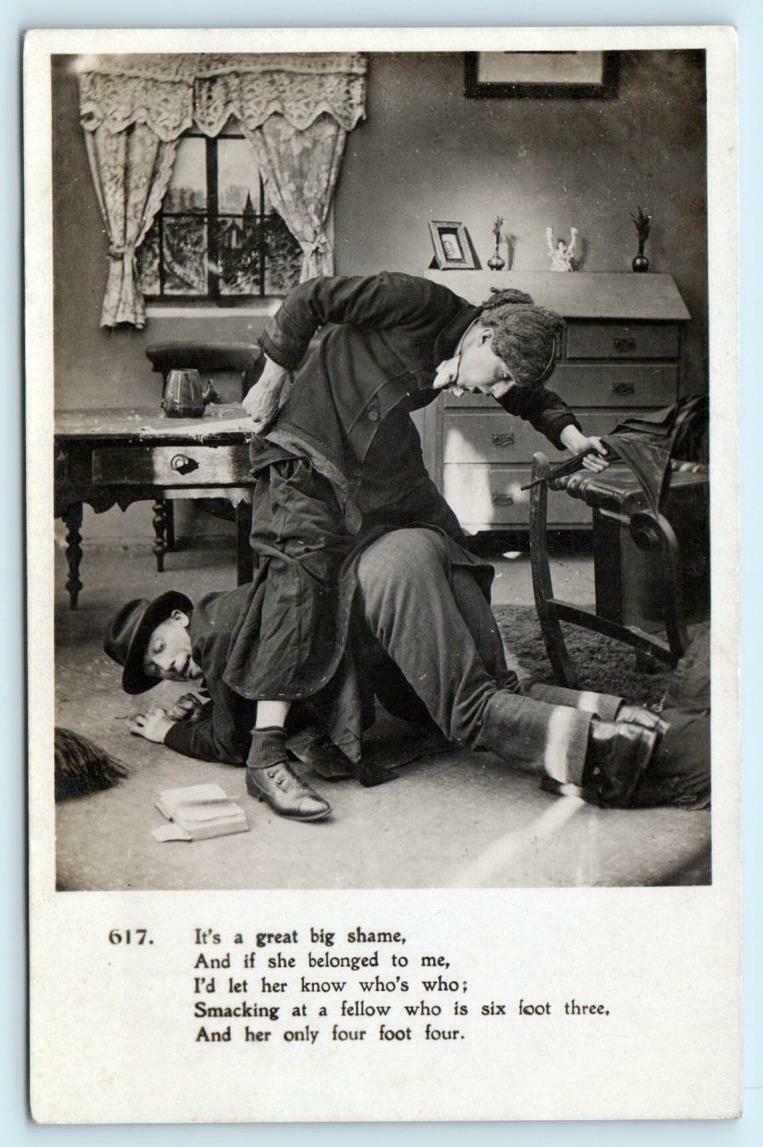 Rppc Bamforth Comic Spanking Related Woman Straddles Man C1900s Udb