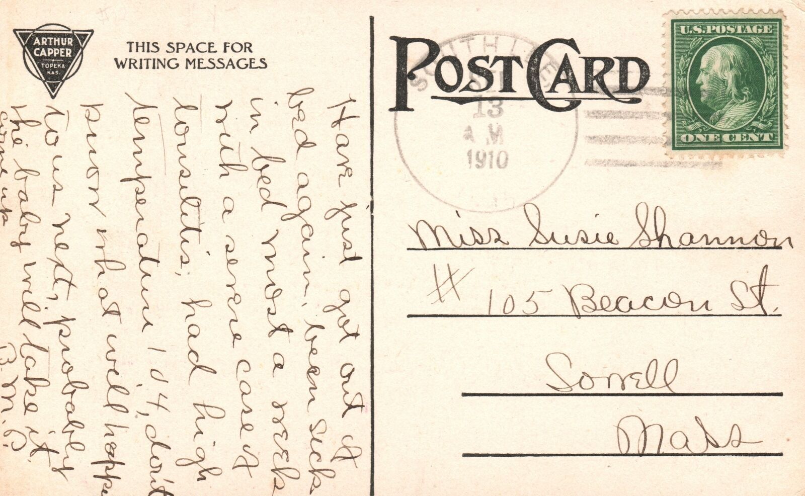 Vintage Postcard 1910 The Home Of Topeka Daily Capital Pub. Arthur ...