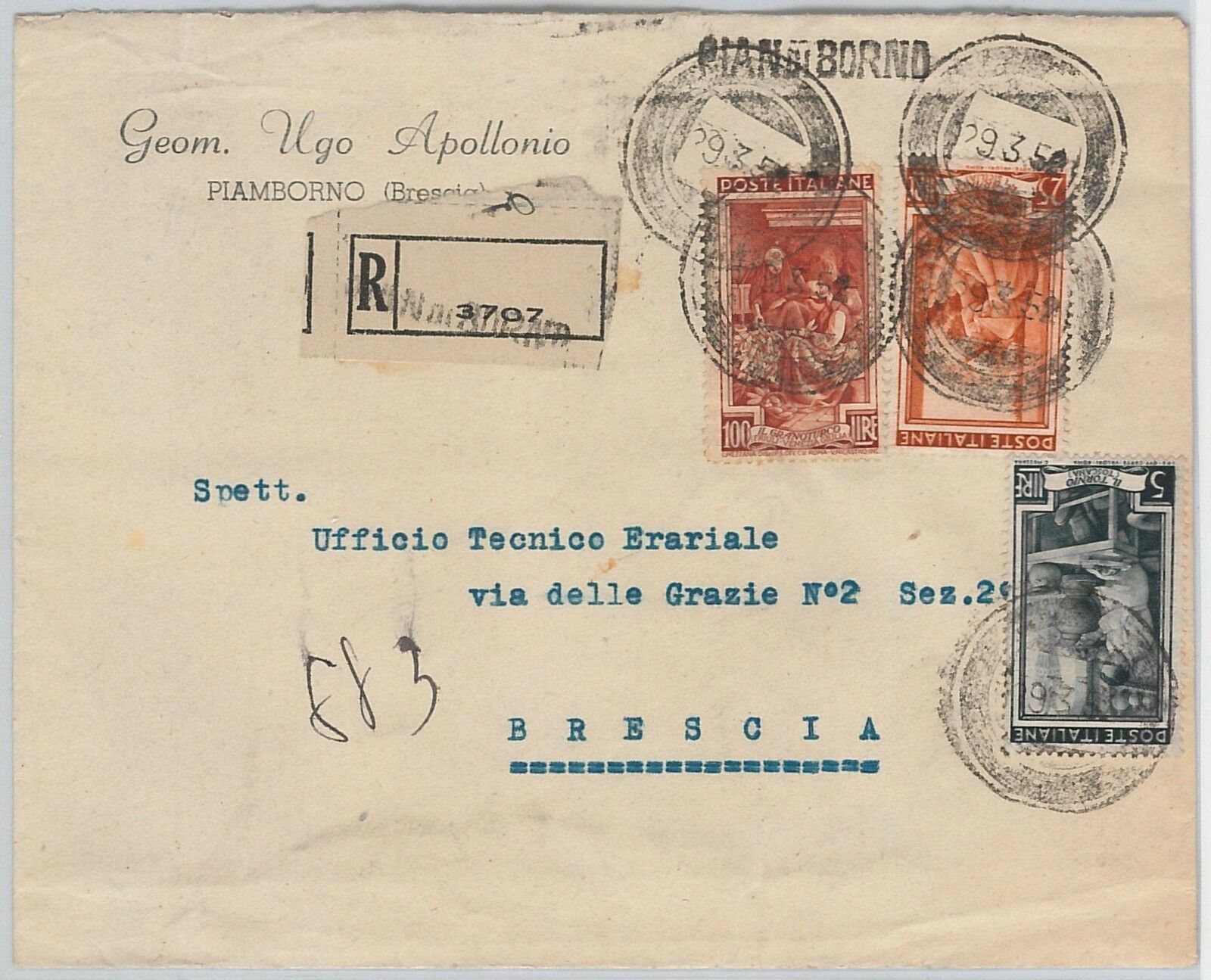 Lavoro - Annullo Muto Emergenza Su Busta Raccomandata Da Pian DI Borno ...