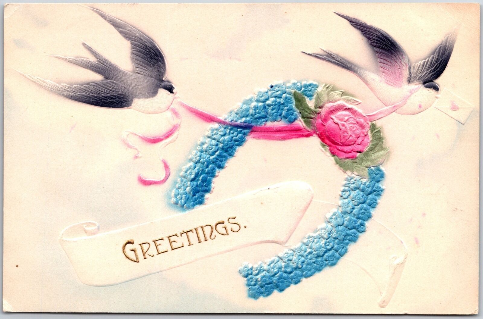 Birds Magnet Forget Me Nots Rose Greetings and Wishes Card Postcard ...
