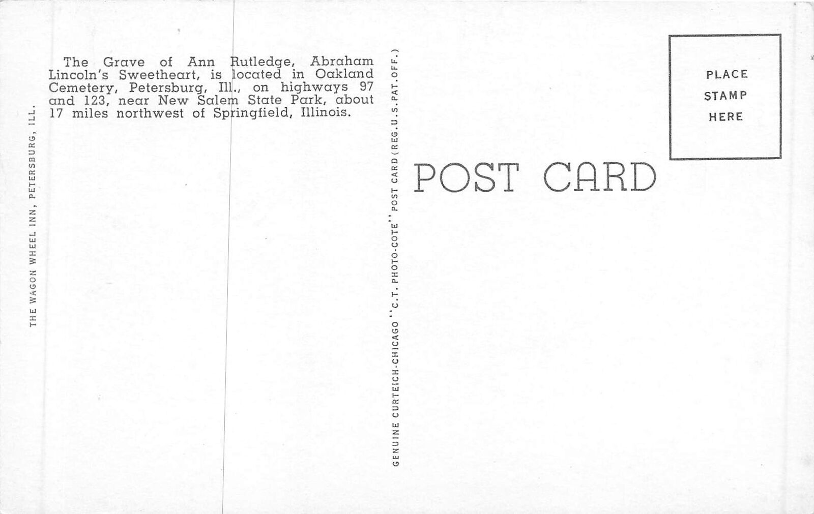 Petersburg Illinois 1940s Postcard Grave Of Ann Rutledge Oakland ...