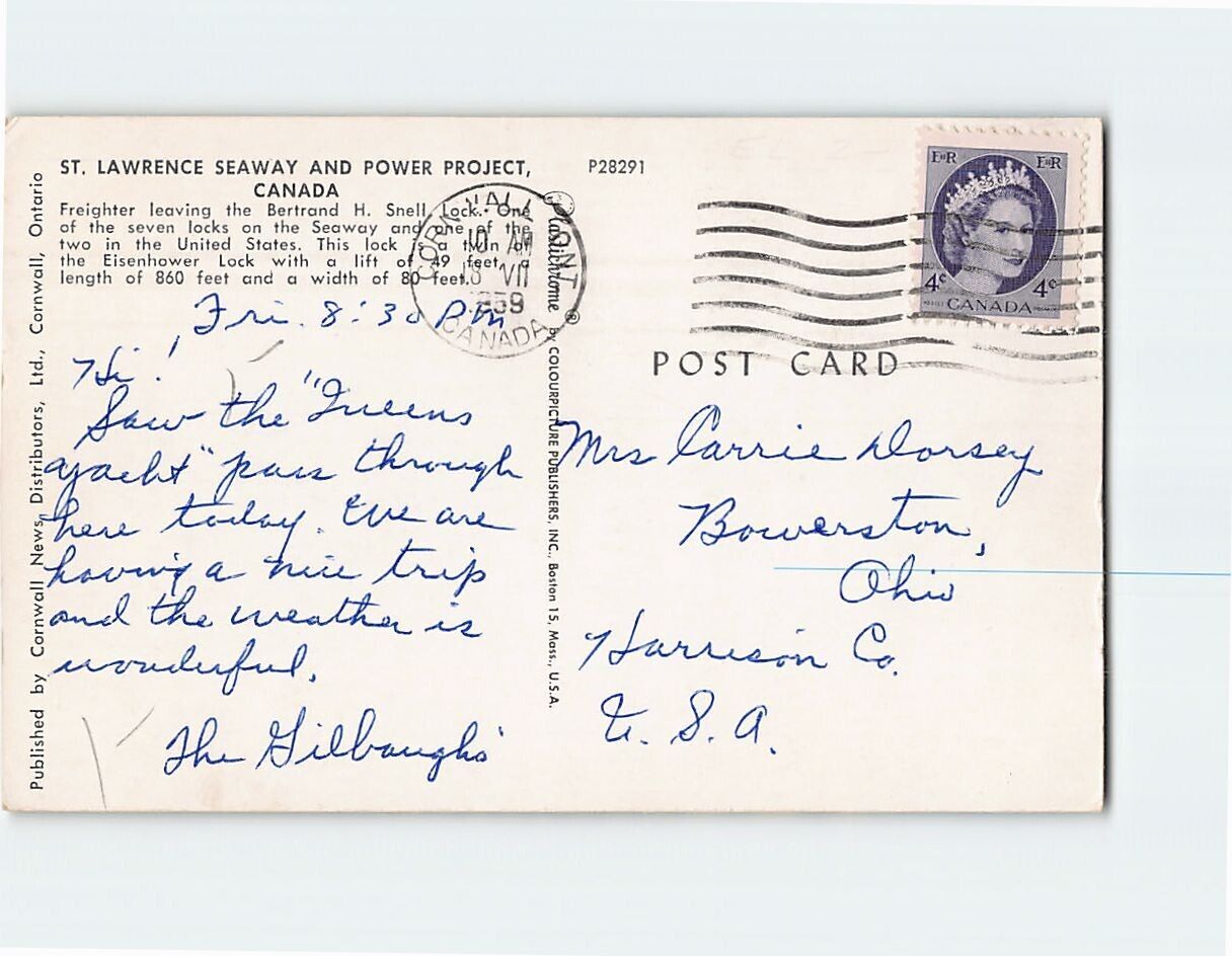 Postcard Freighter leaving the Bertrand H. Snell Lock, Canada | Canada ...