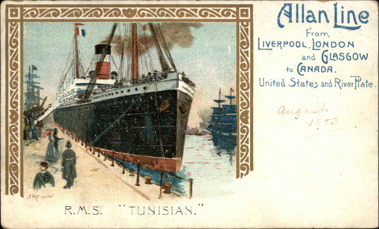 RMS Tunisian Ship Steamship Allan Line Wilkinson c1900 Postcard ...