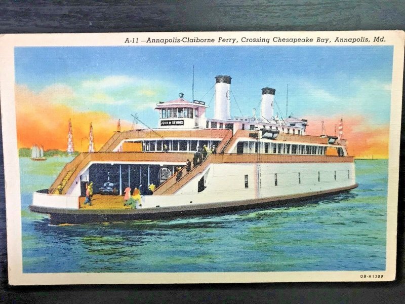 Vintage Postcard 1949 Annapolis-Clairborne Ferry Chesapeake Bay ...