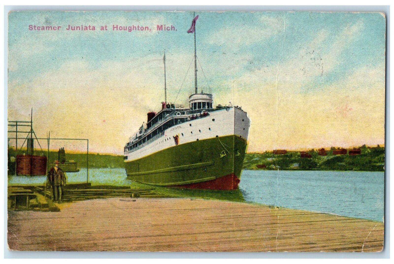 1919 Scene Of Steamer Juniata At Houghton Michigan MI Unposted Vintage ...