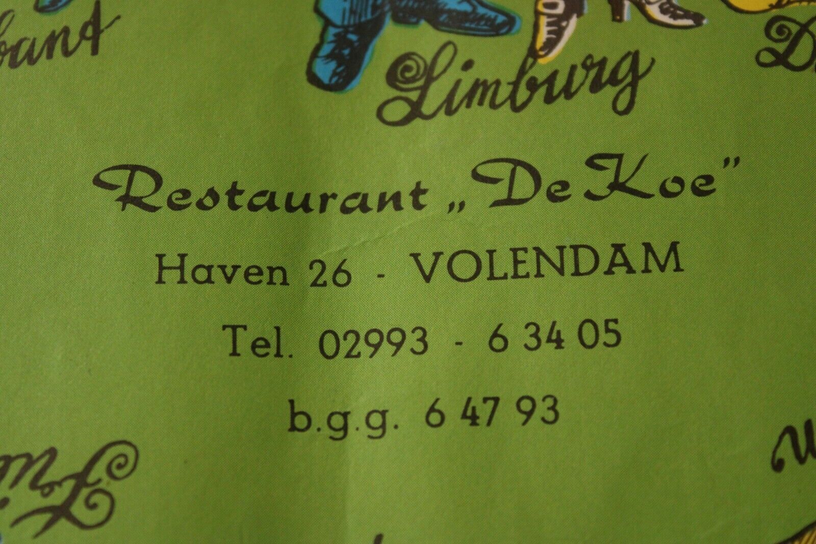 Restaurant De Koe Volendam Netherlands Vintage Place Mat Vintage ...