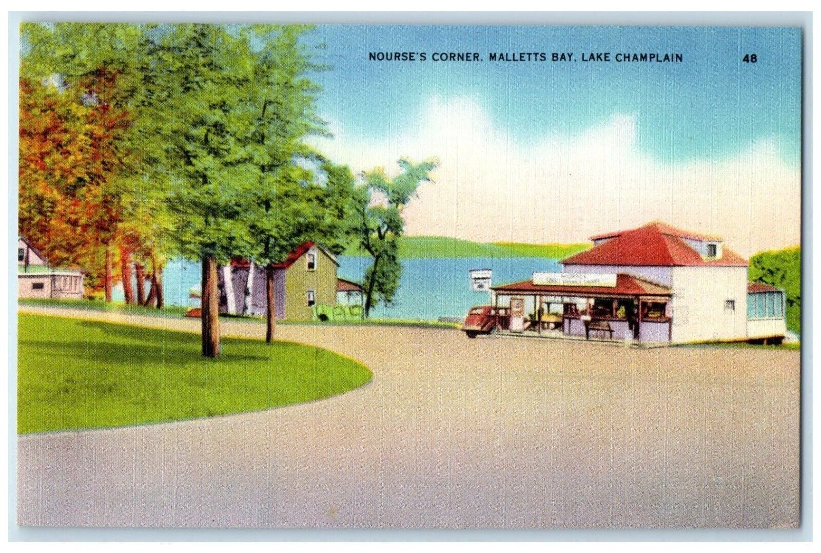 Lake Champlain New York Postcard Nourse's Corner Exterior c1940 Vintage ...