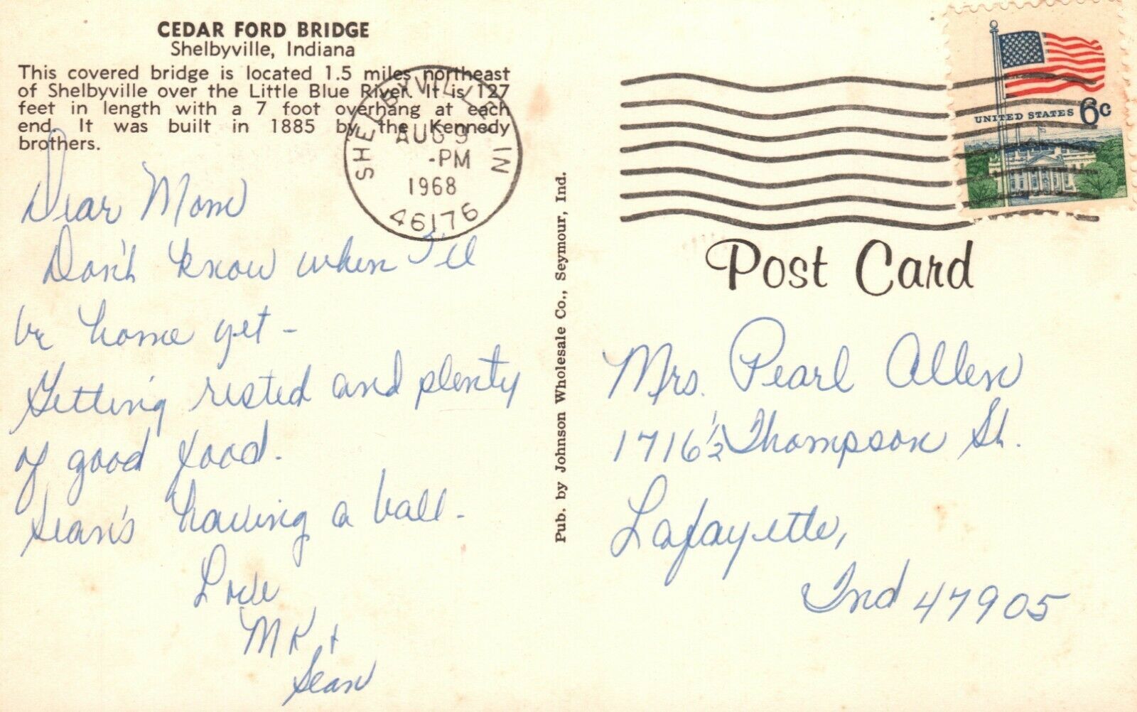 Vintage Postcard Cedar Ford Bridge Shelbyville Covered Bridge Little ...