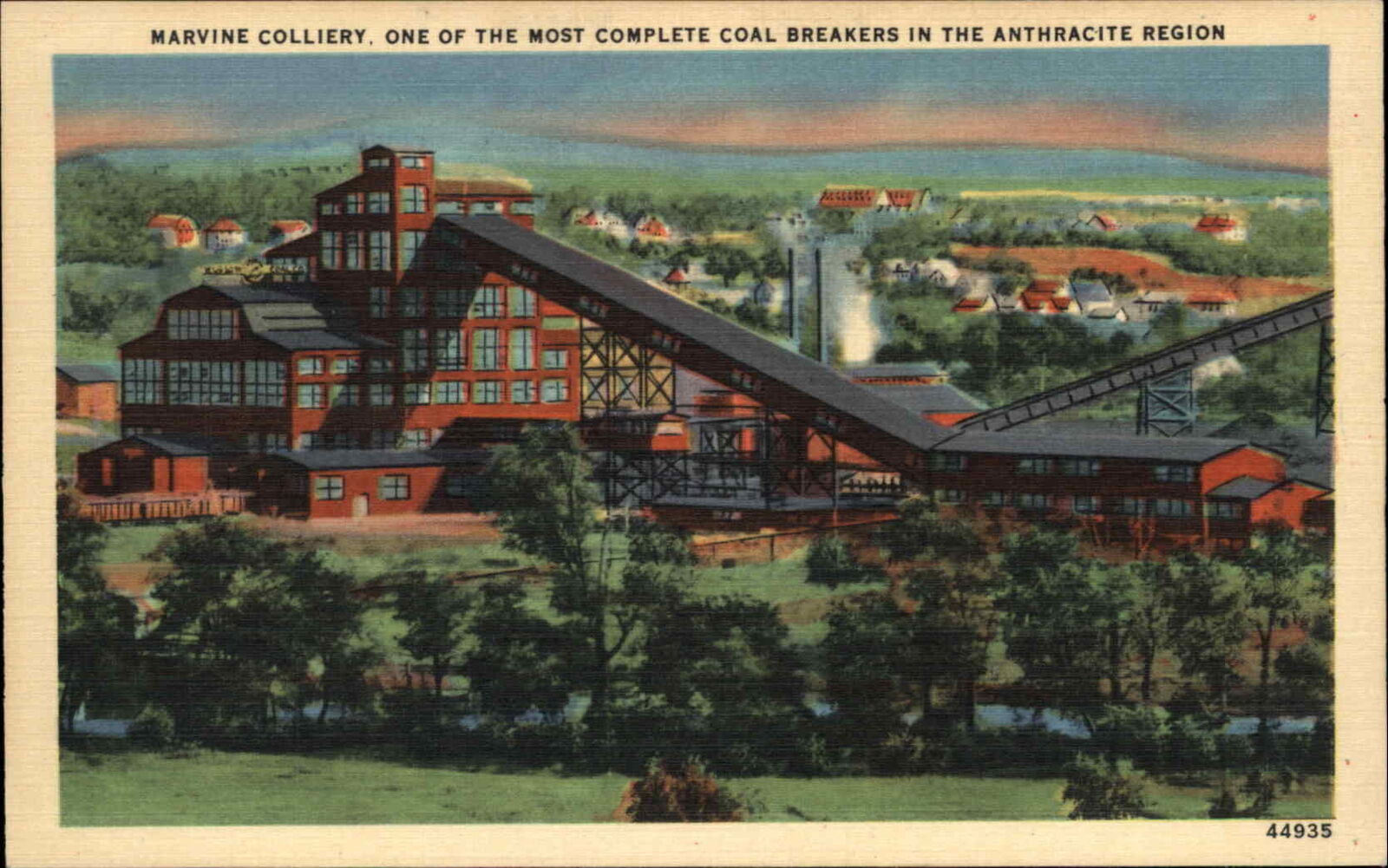 Pennsylvania PA Marvine Colliery Coal Mining c1930s-40s Linen Postcard ...