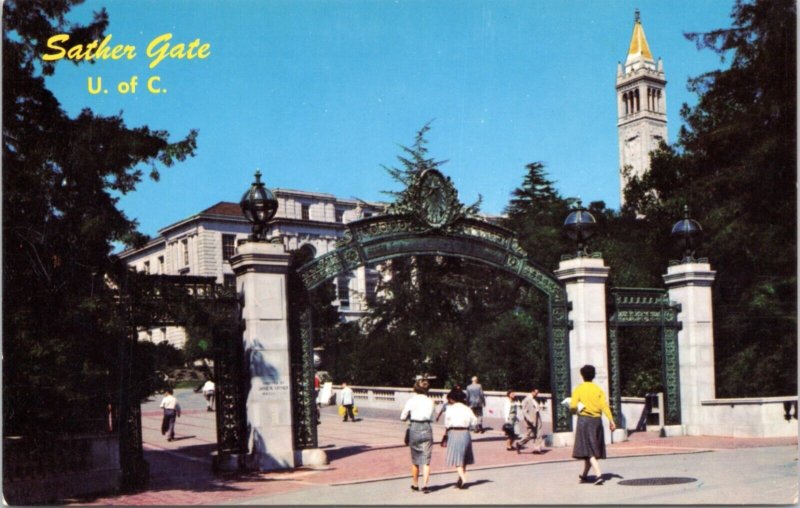 Postcard CA U Cal Berkeley - Sather Gate with Wheeler Hall and ...