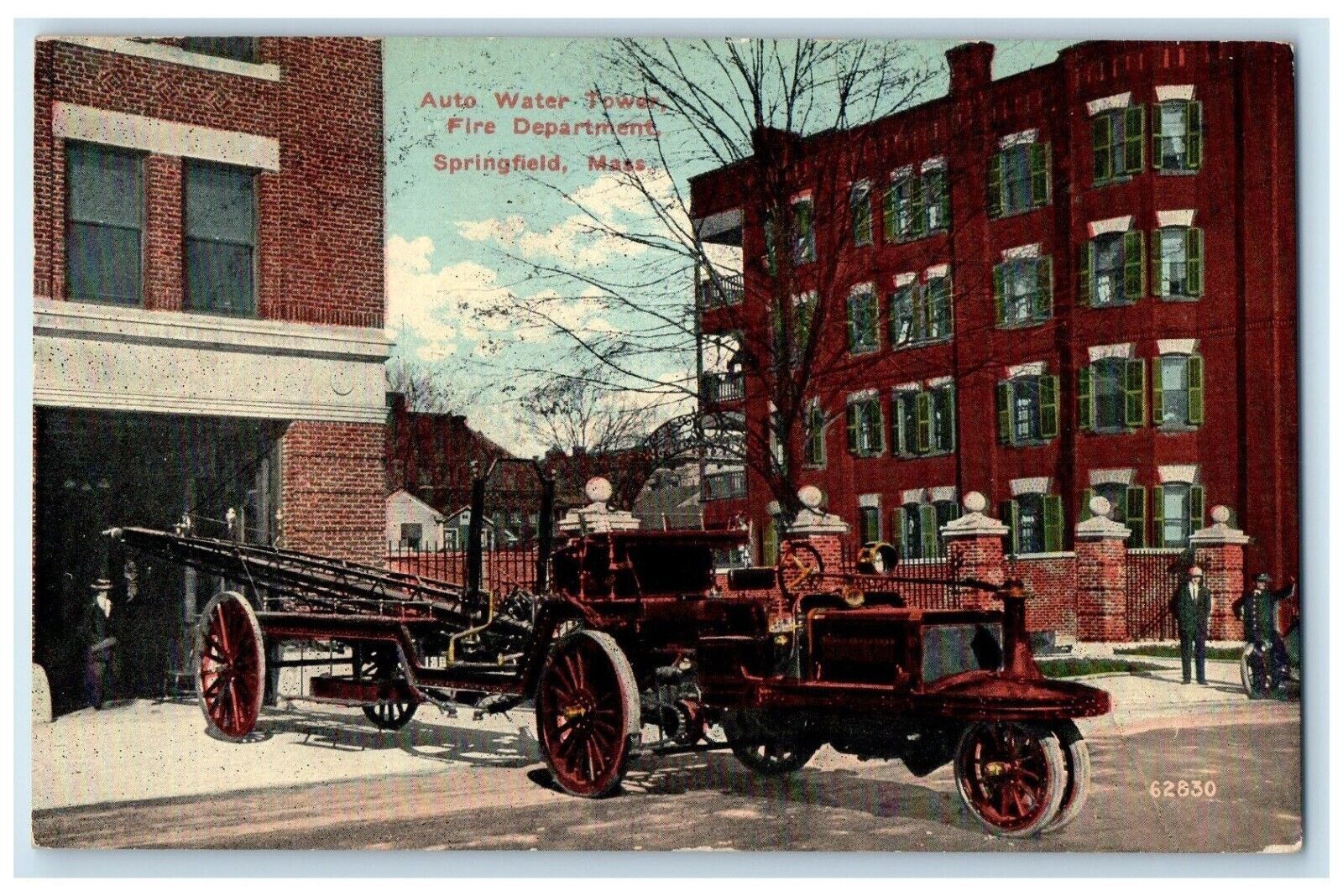 1912 Auto Water Tower Fire Department Springfield Massachusetts Vintage ...