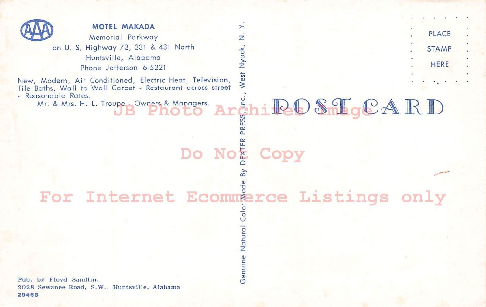 AL, Huntsville, Alabama, Makada Motel, Exterior View, Dexter Press No ...