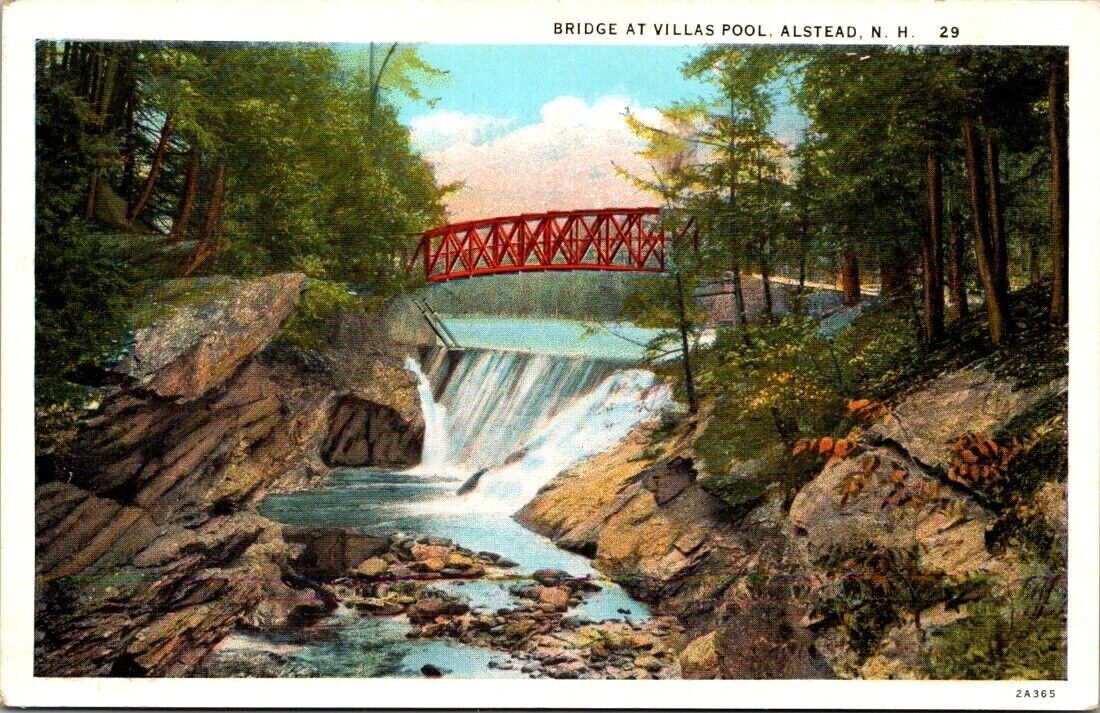 Vintage New Hampshire Postcard - Alstead - Bridge at Villas Pool ...