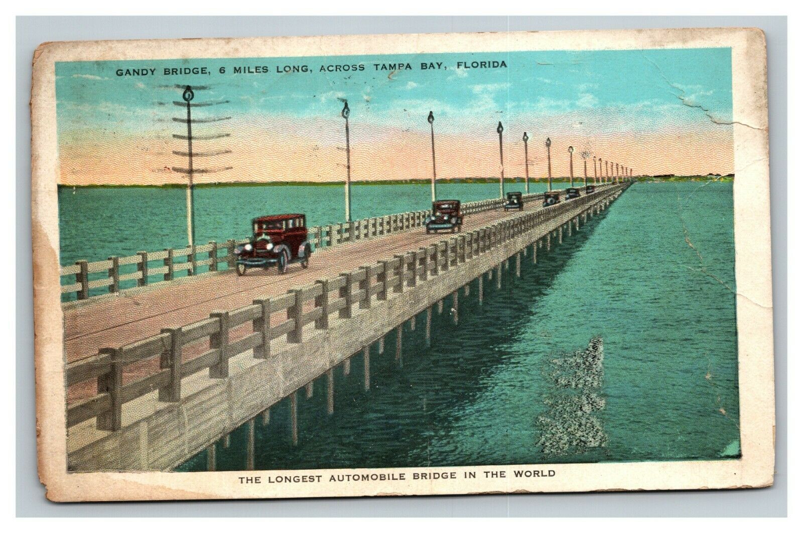 Vintage 1931 Postcard Antique Cars Drive on Gandy Bridge Tampa Bay ...