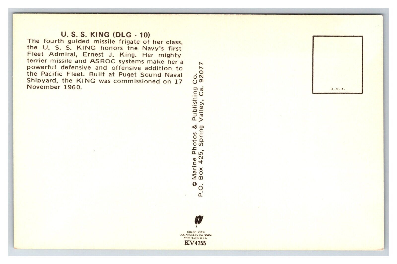 USS John King DDG-3 Guided Missile Destroyer Ship UNP Chrome Postcard ...