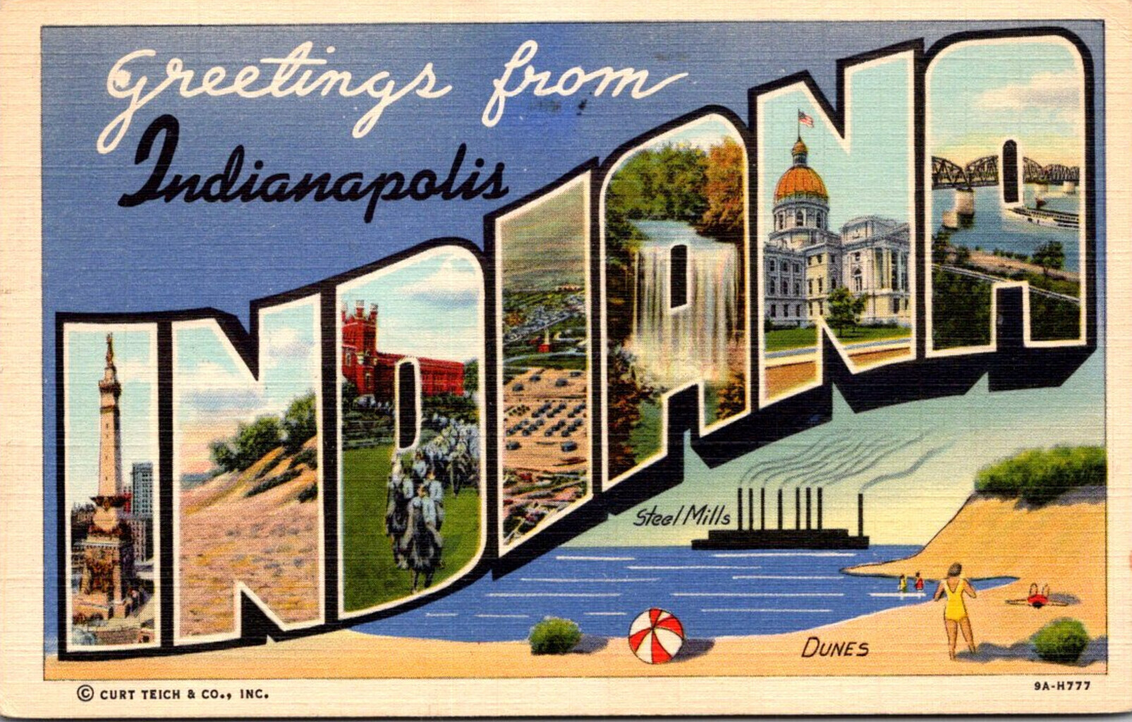 Indiana Greetings From Indianapolis Large Letter Linen 1939 Curteich ...