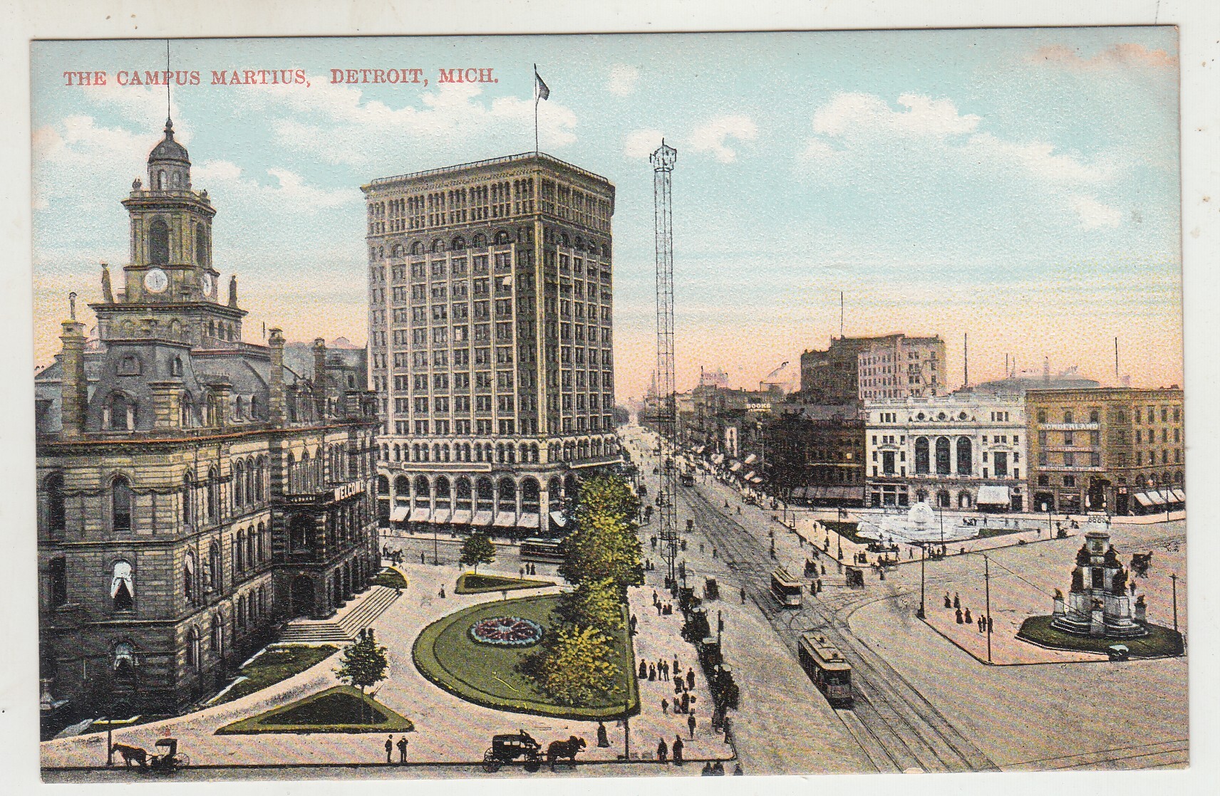 P2750 old postcard street view & the campus maritus, detroit michigan ...
