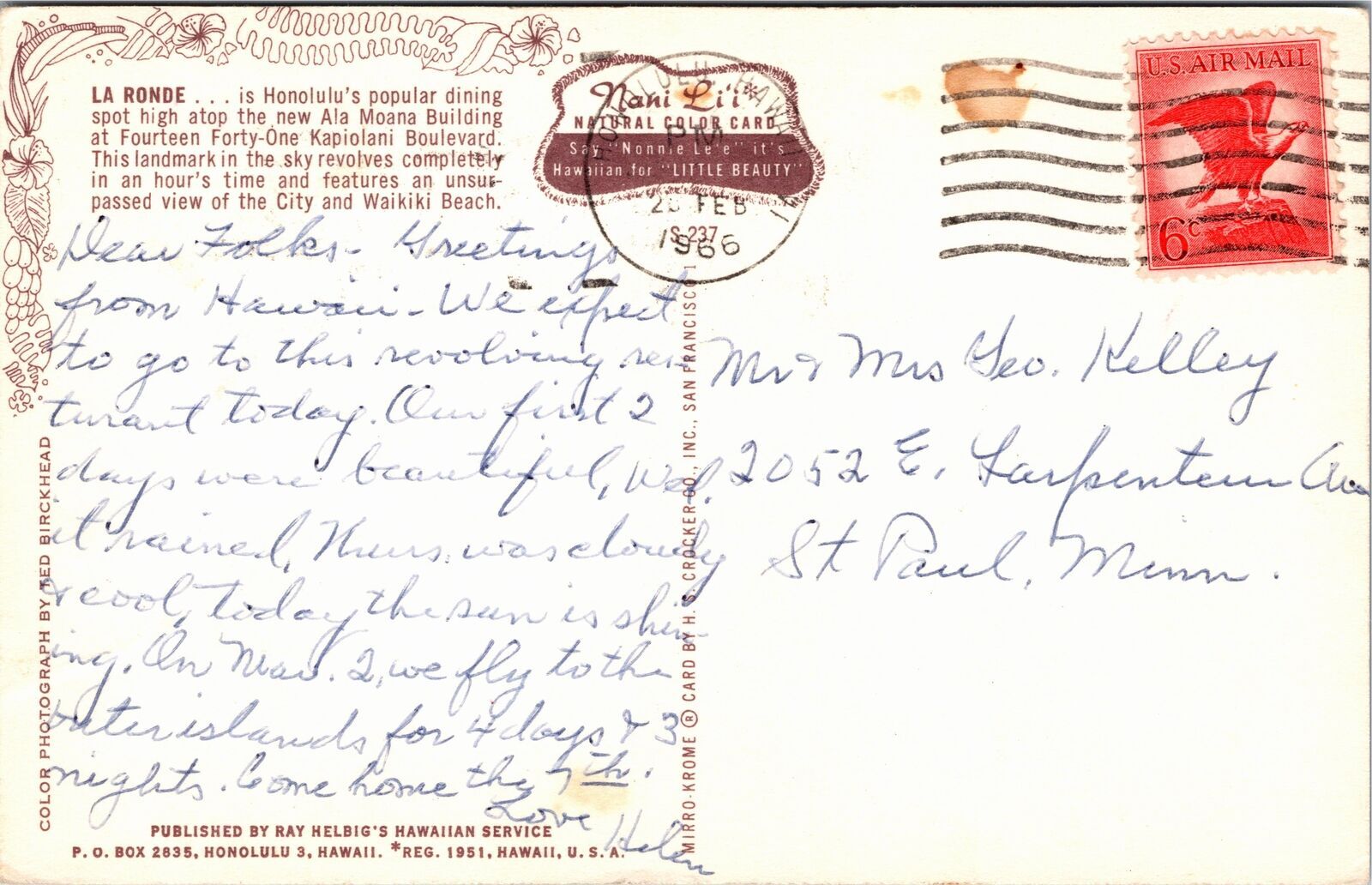 Vintage Postcard the LA Ronde Revolving Restaurant at Honolulu Hawaii ...