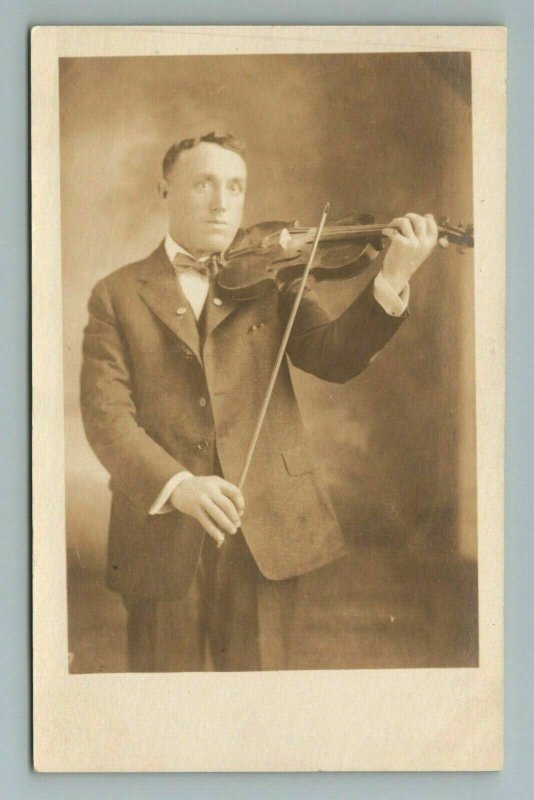 1910-1930 Violin Fiddle Player Bowtie Suit Pinky Ring RPPC Postcard ...