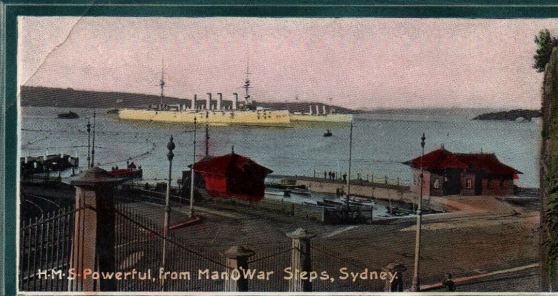 Postcard British Royal Navy HMS Powerful - Man O' War Steps of Sydney ...