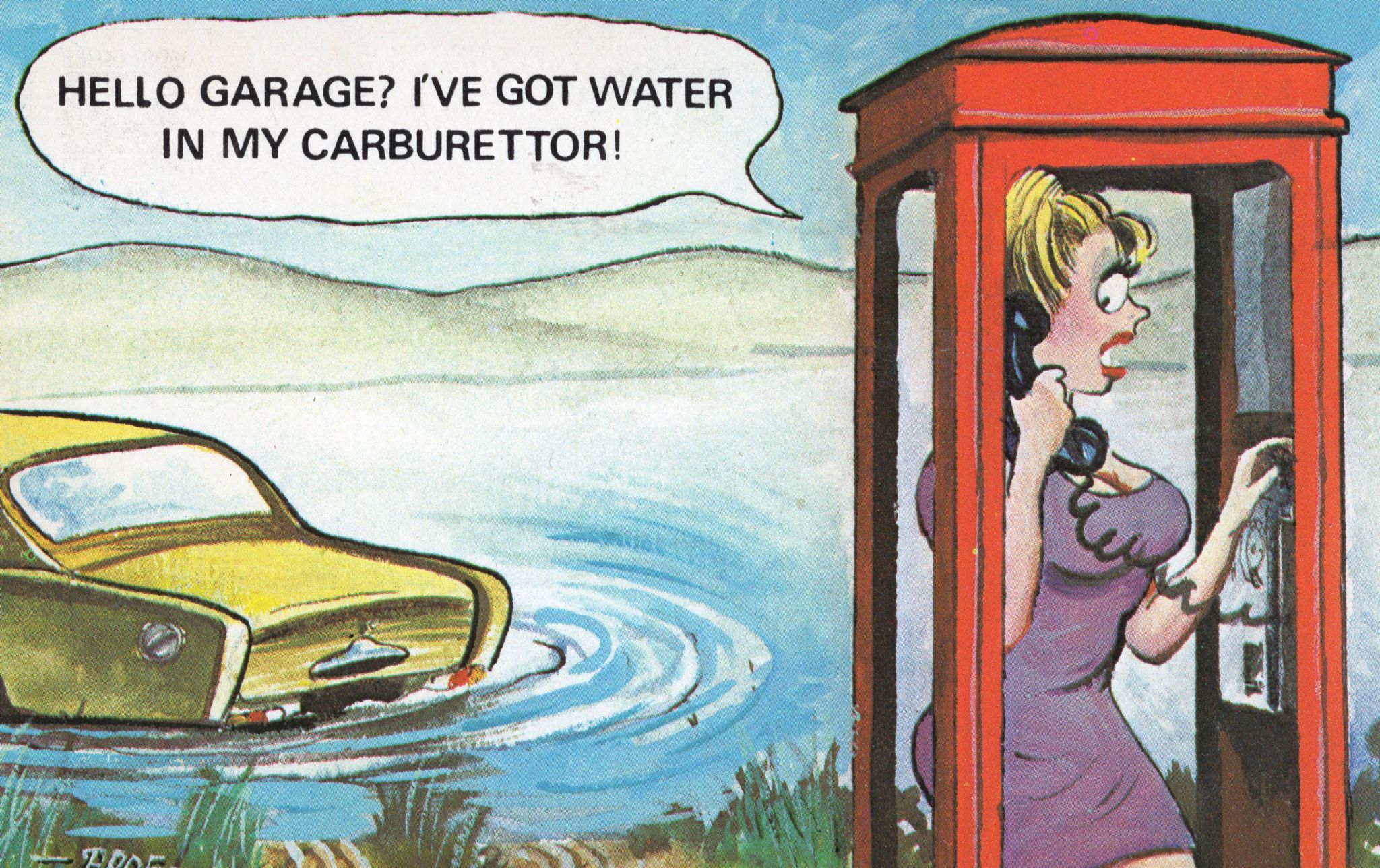 Carburettor Flooded Classic Car Damage 1970s Comic Humour Postcard ...