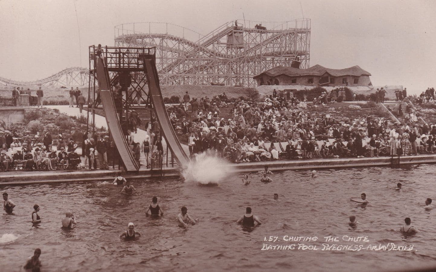 Chuting The Chute Skegness Swimming Pool Antique Real Photo Postcard ...