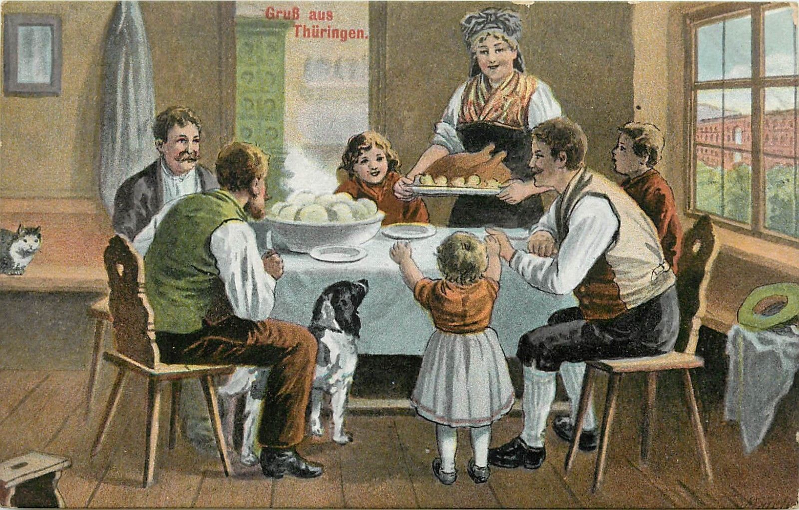 Germany German Family at Dinner Supper Meal Grub aus Thuringen Postcard ...