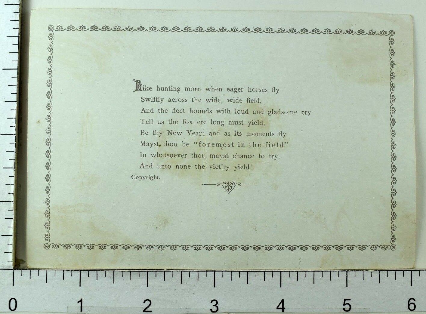 1870's-80's Lovely Fox Hunting Scene Victorian Poem New Years Card ...