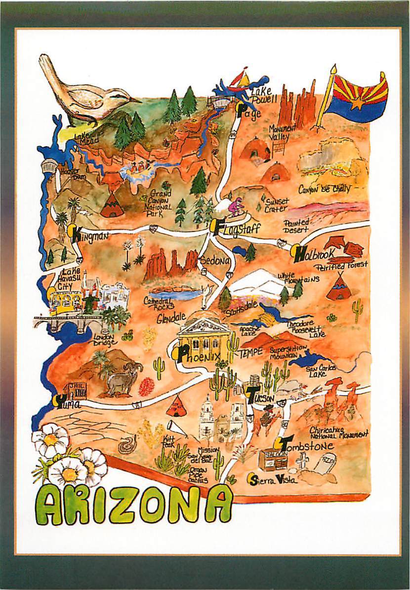 Postcard of Arizona State and Highway Map #2 | United States - Arizona ...