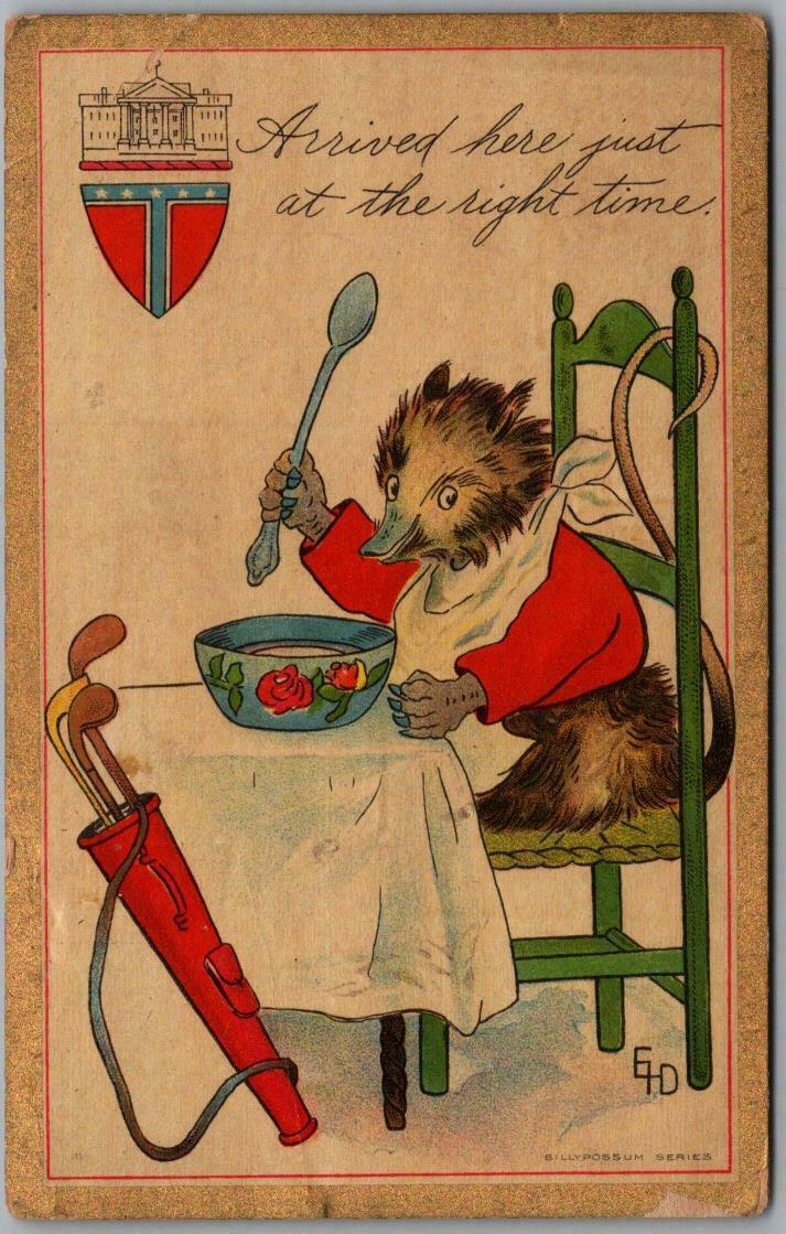 William H. Taft Comic Postcard BILLYPOSSUM "Arrived Here at the Right ...