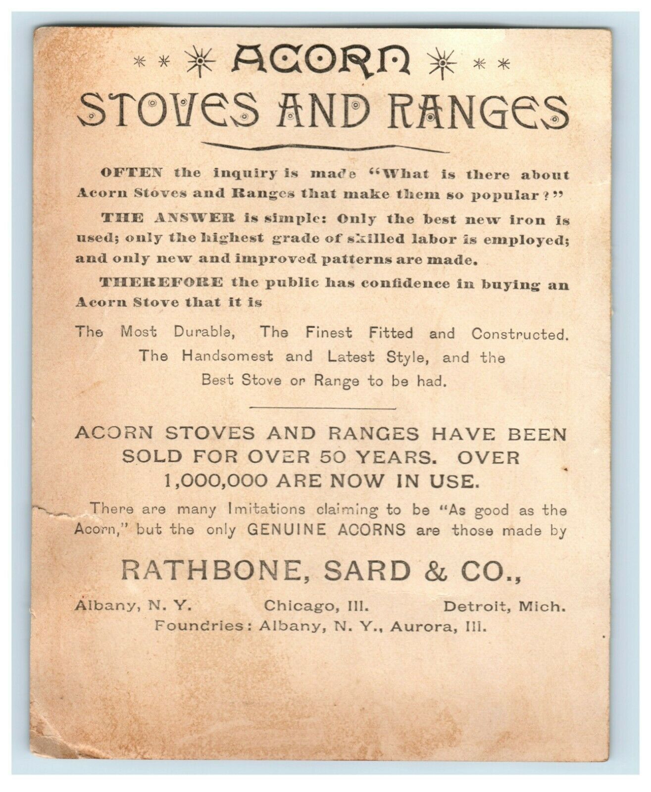 1880's-90's Acorn Stoves & Ranges Rathbone Sard & Co. Lovely Lady Image ...