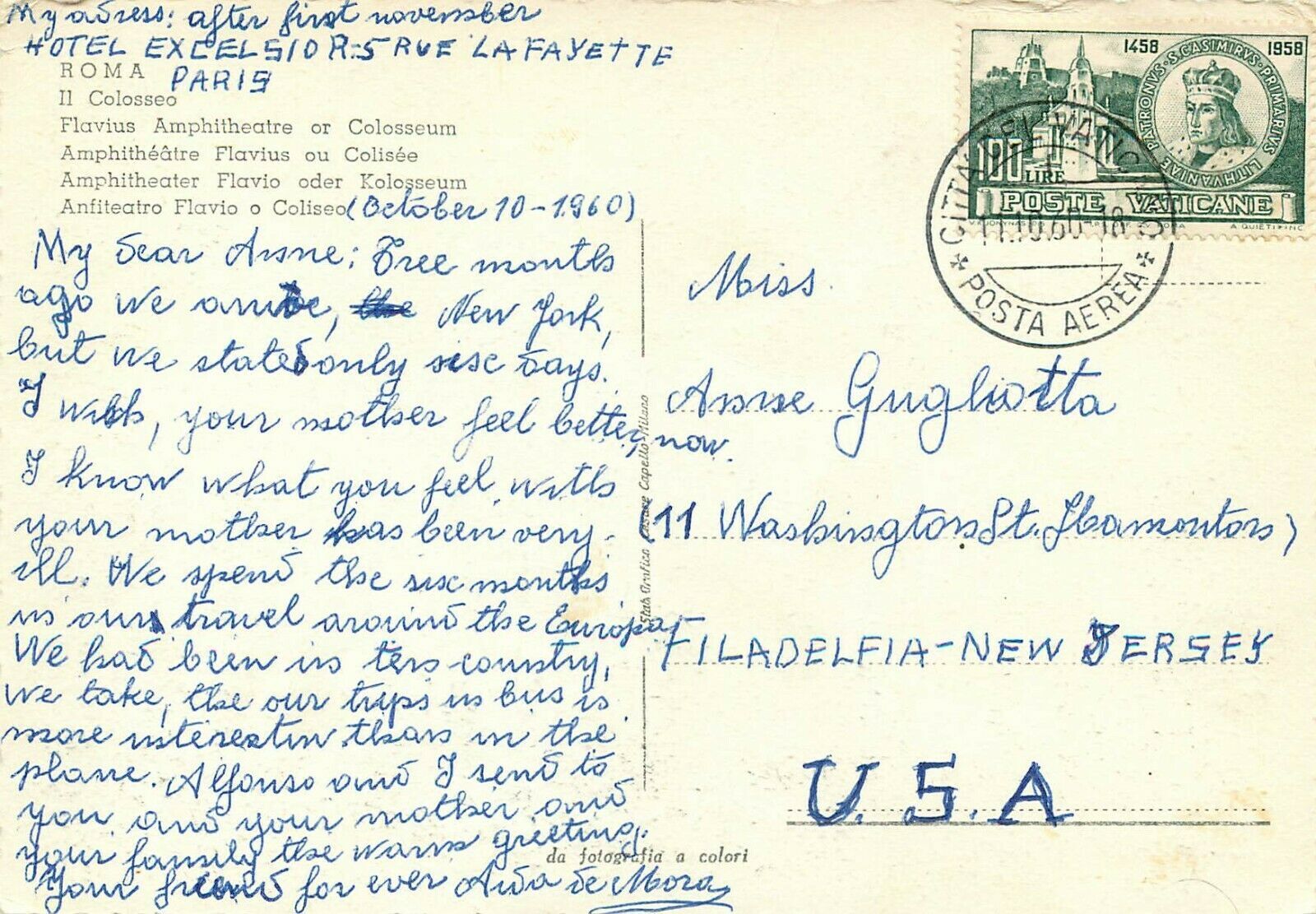 Rome Colosseum Vintage 1960 Postcard Vatican Stamp | Europe - Italy ...