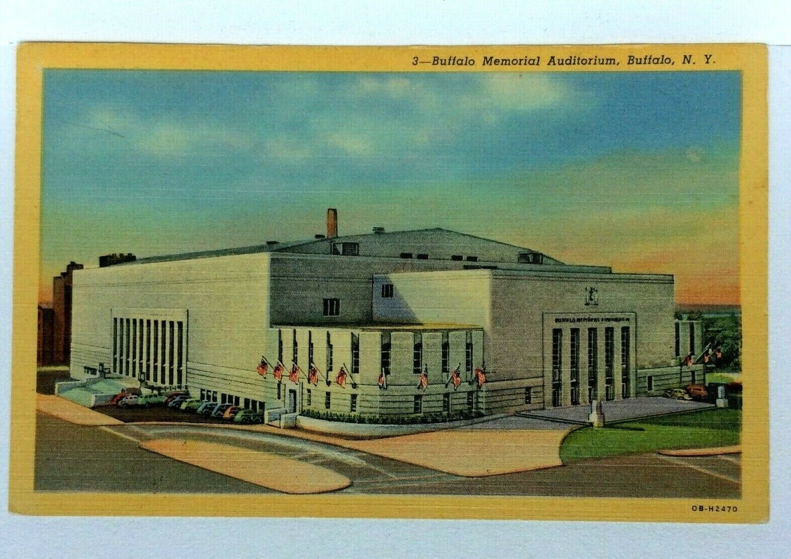 Buffalo New York Memorial Auditorium Vintage Cars Linen Postcard ...