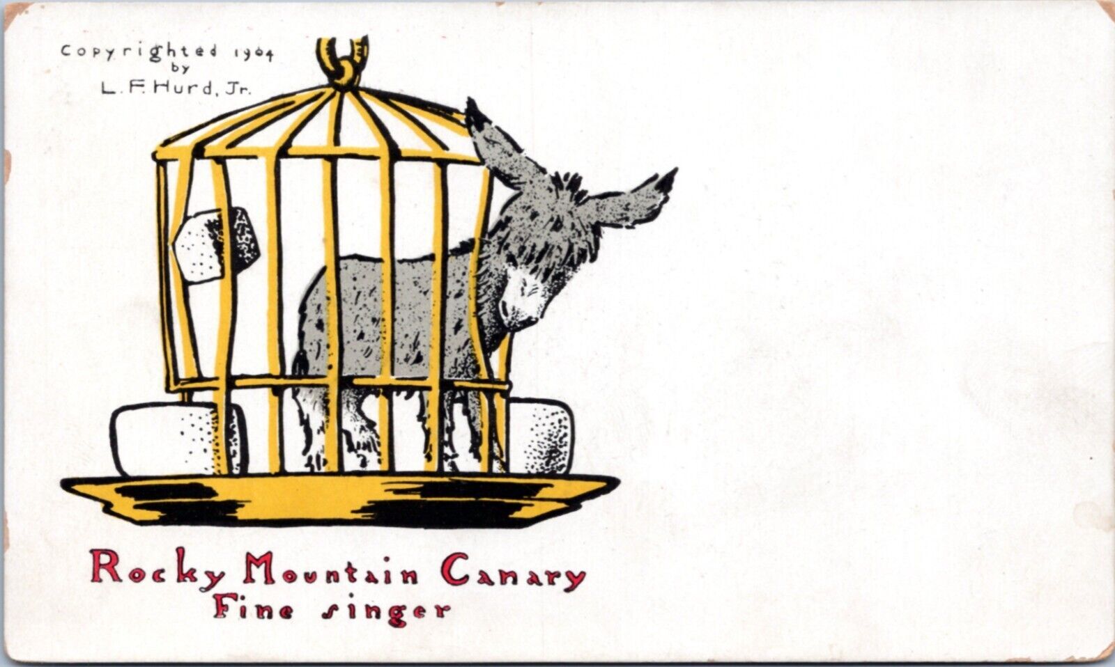 Postcard Humor 1904 Rocky Mountain Canary Fine Singer Donkey Cage LF ...