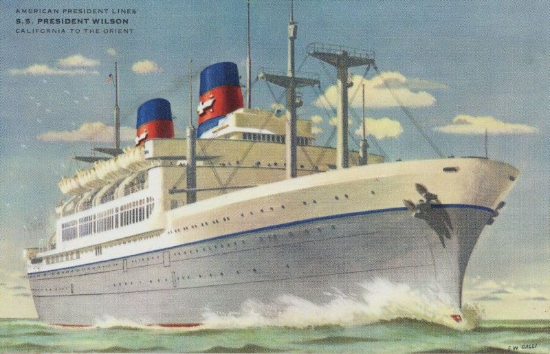 SS President Lines Wilson The New Ship Vintage Advertising Postcard ...