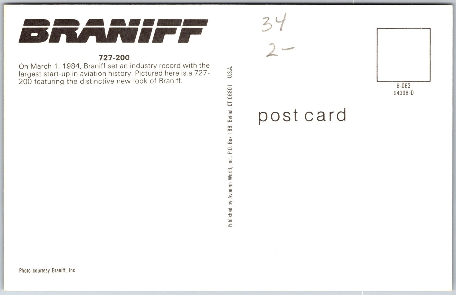 Airplane Braniff 727-200 Distinctive New Look in Aviation History ...