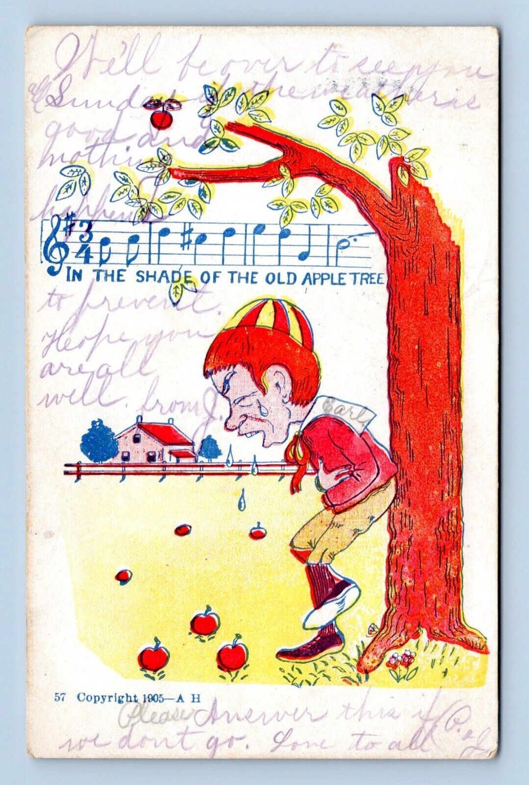 In the Shade of the Old Apple Tree Song Comic 1907 UDB Postcard M4 ...