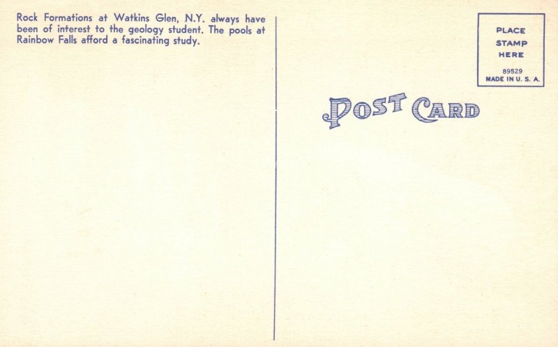 Vintage Postcard Rainbow Pools Rock Formations Attractions Watkins Glen ...