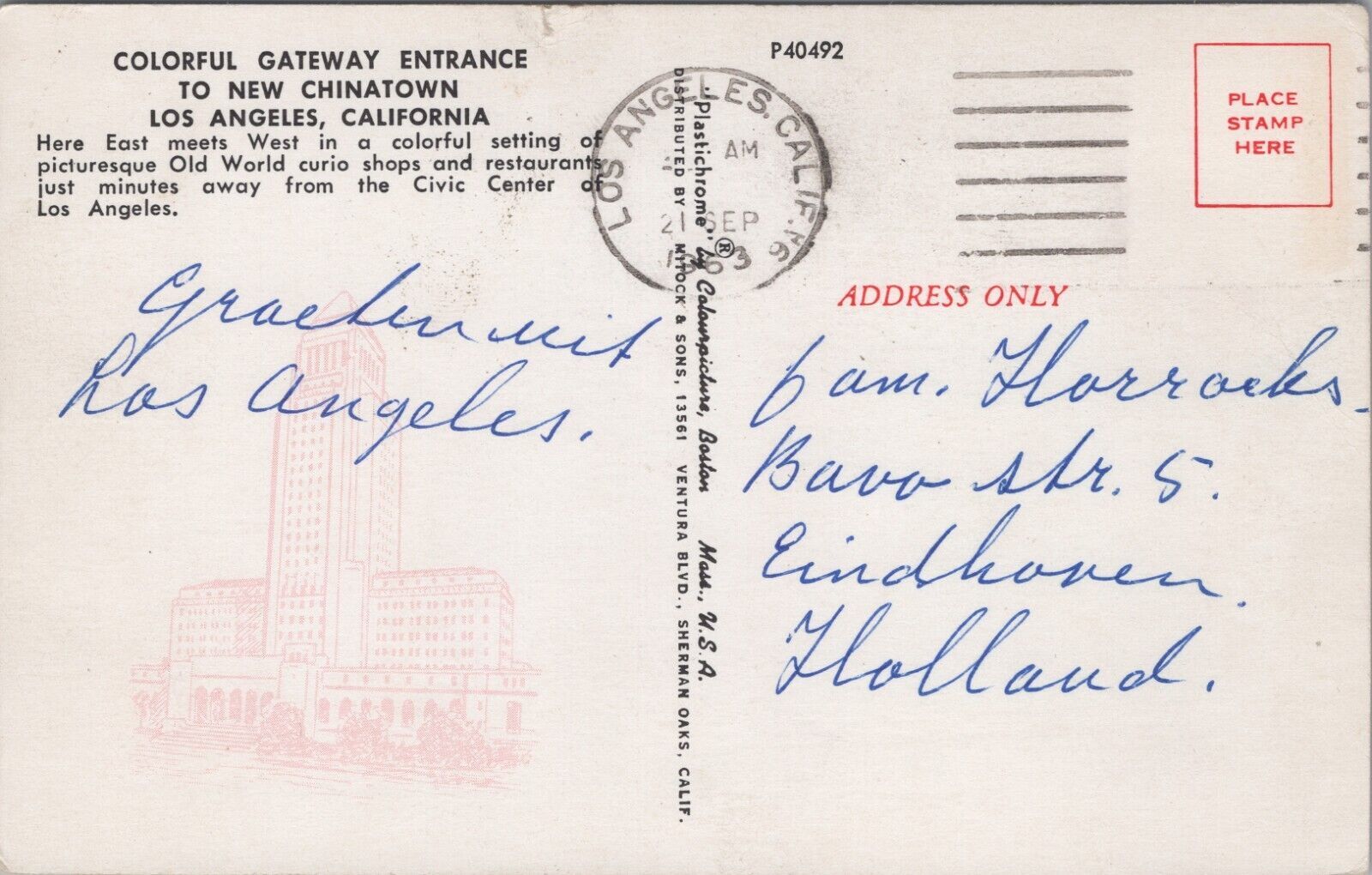 USA Gateway Entrance Chinatown Los Angeles California Vintage Postcard ...