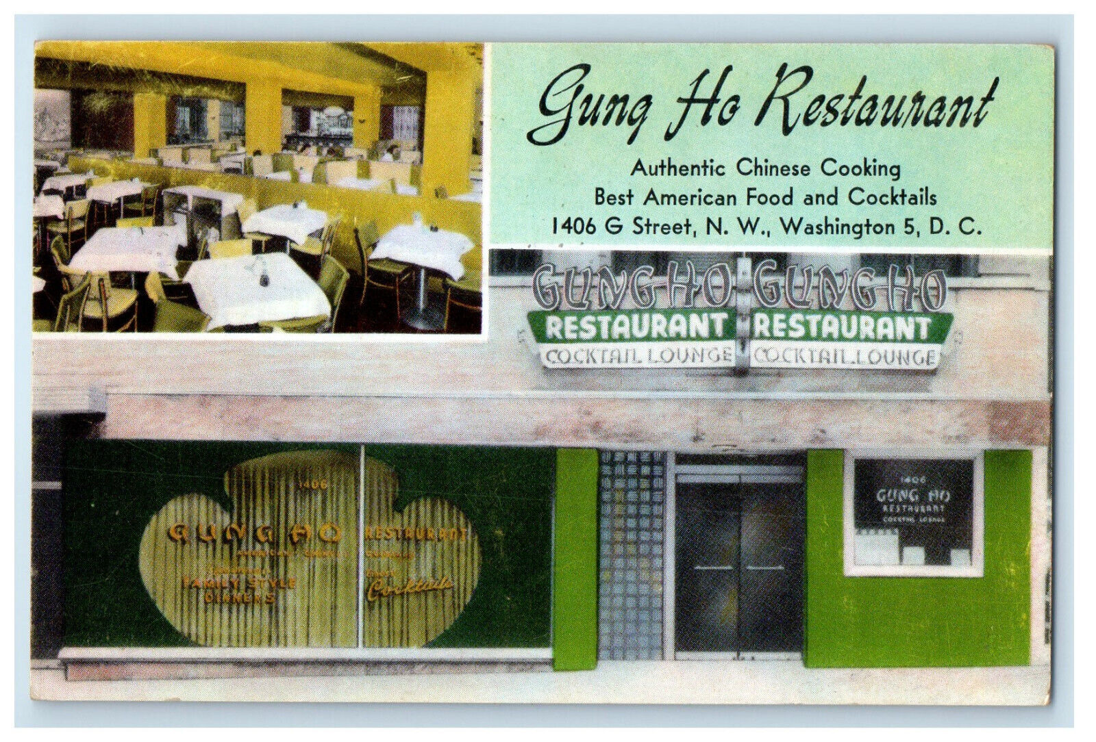 1960 Multiview Gung Ho Restaurant Chinese Cooking Washington DC ...