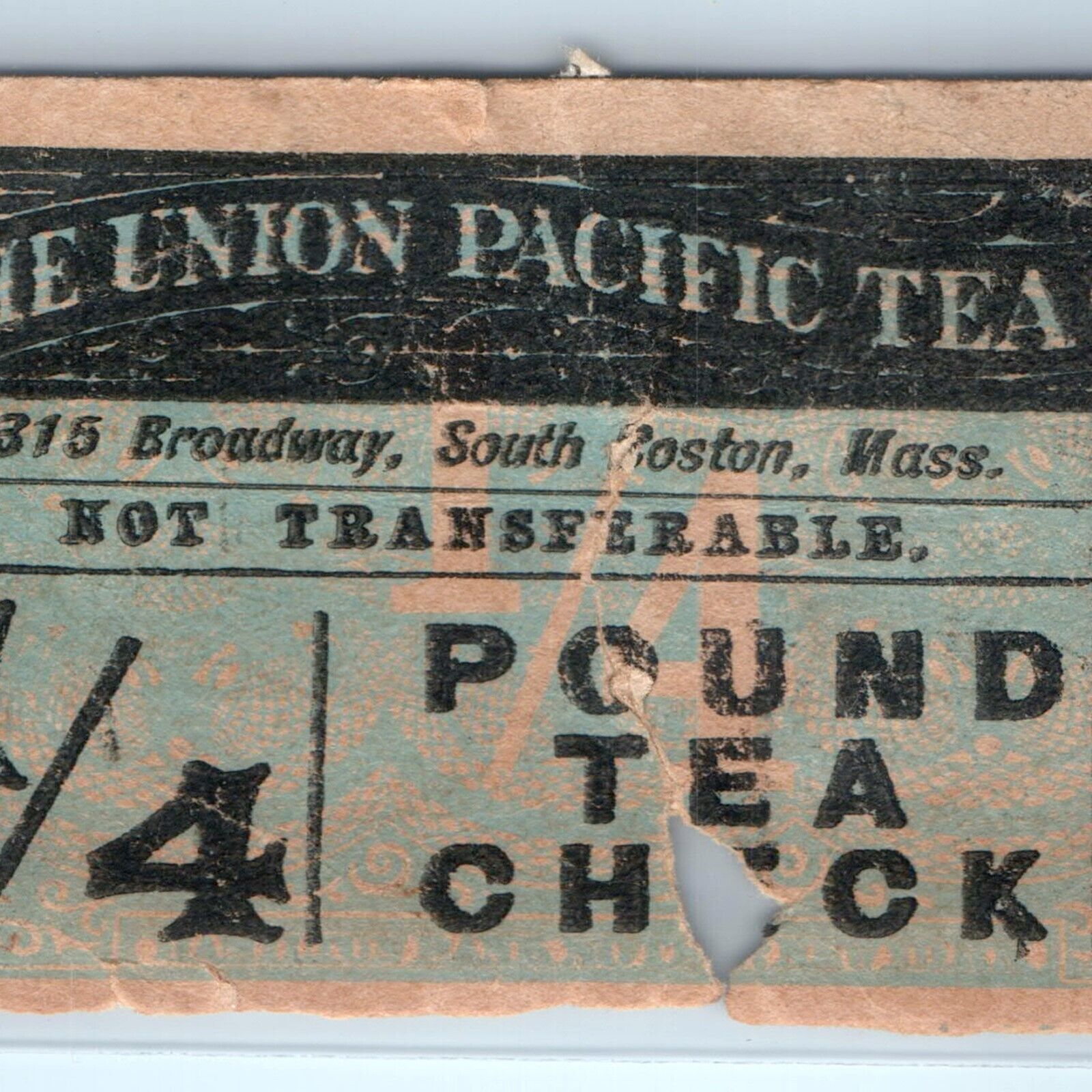 c1880s Union Pacific Tea Co. 1/4 Lb Pound Tea Check Card 315 Broadway ...