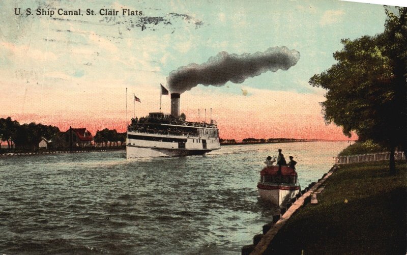 Vintage Postcard 1912 U.S. Ship Canal St. Clair Flats Steamer Boats ...